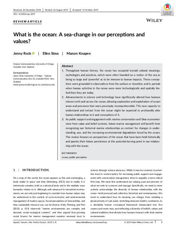 (PDF) What is the ocean: A sea‐change in our perceptions and values?