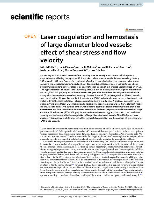 (PDF) Laser coagulation and hemostasis of large diameter blood vessels ...