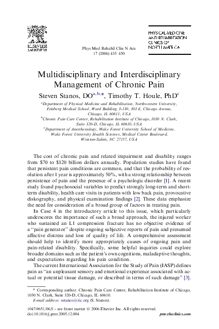(PDF) Multidisciplinary and interdisciplinary management of chronic pain