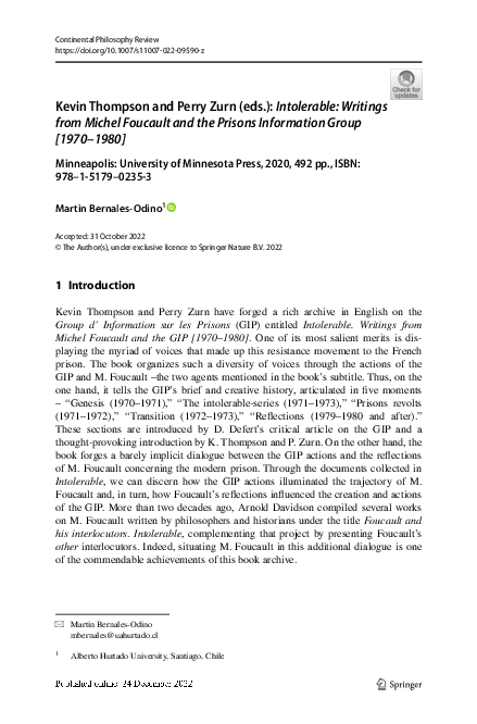 (PDF) Kevin Thompson and Perry Zurn (eds.): Intolerable: Writings from ...