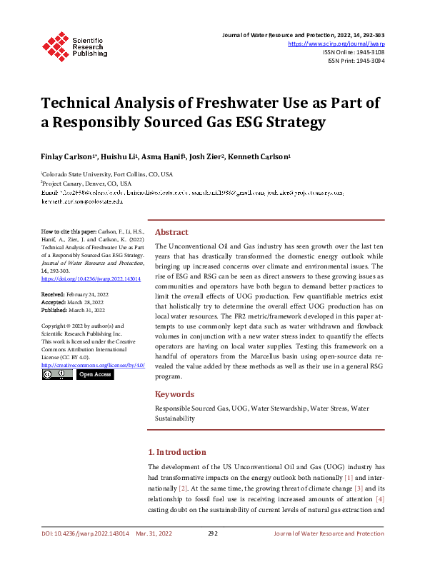 (PDF) Technical Analysis of Freshwater Use as Part of a Responsibly ...