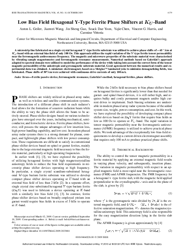 (PDF) Low Bias Field Hexagonal Y-Type Ferrite Phase Shifters at ${K}_{U}$-Band