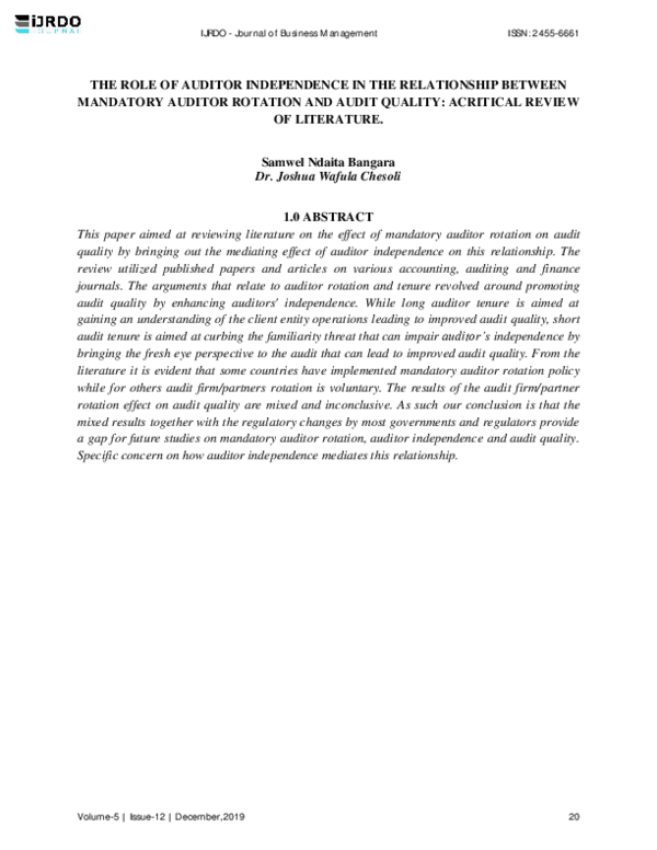 (PDF) The Role of Auditor Independence in the Relationship Between ...