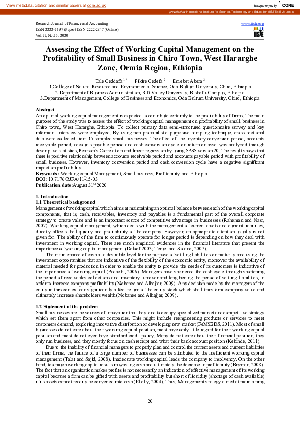 (PDF) Assessing the Effect of Working Capital Management on the Profitability of Small Business ...