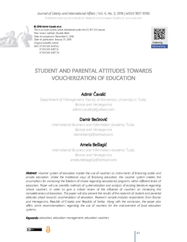 (PDF) Student and Parental Attitudes Towards Voucherization of Education