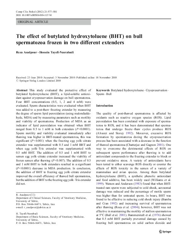 (PDF) The effect of butylated hydroxytoluene (BHT) on bull spermatozoa ...