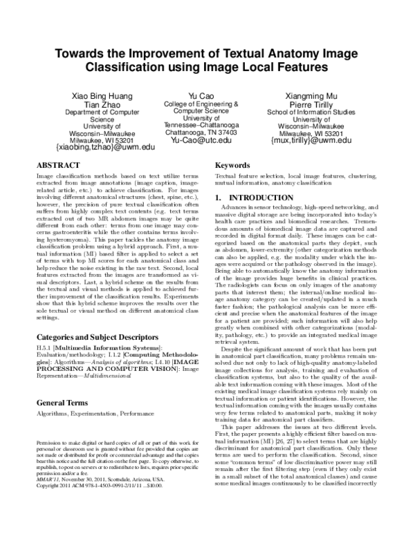 (PDF) Towards the improvement of textual anatomy image classification using image local features ...