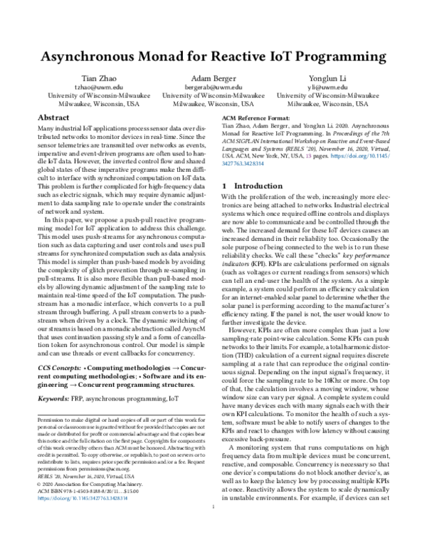 (PDF) Asynchronous monad for reactive IoT programming
