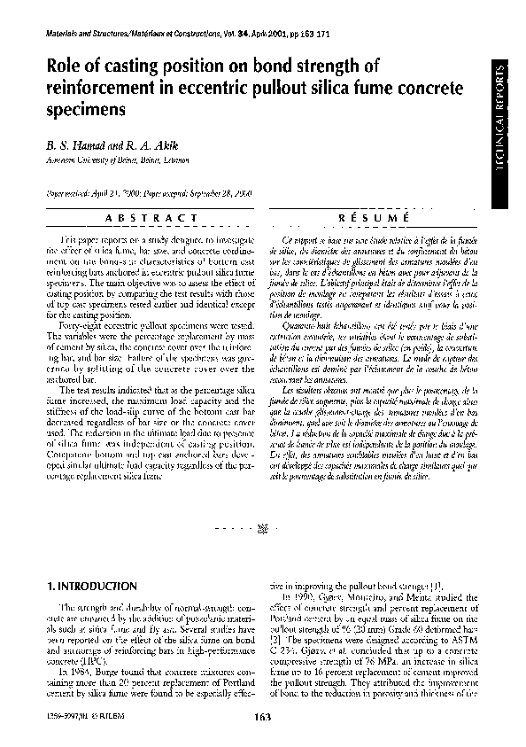 (PDF) Role of casting position on bond strength of reinforcement in ...