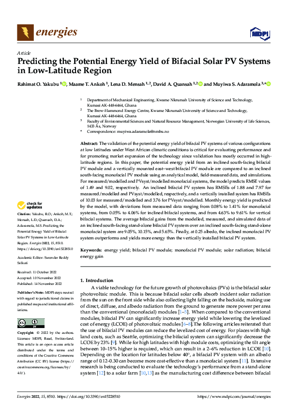(PDF) Predicting the Potential Energy Yield of Bifacial Solar PV ...
