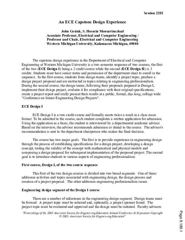 (PDF) An Electrical/Computer Engineering Capstone Design Experience