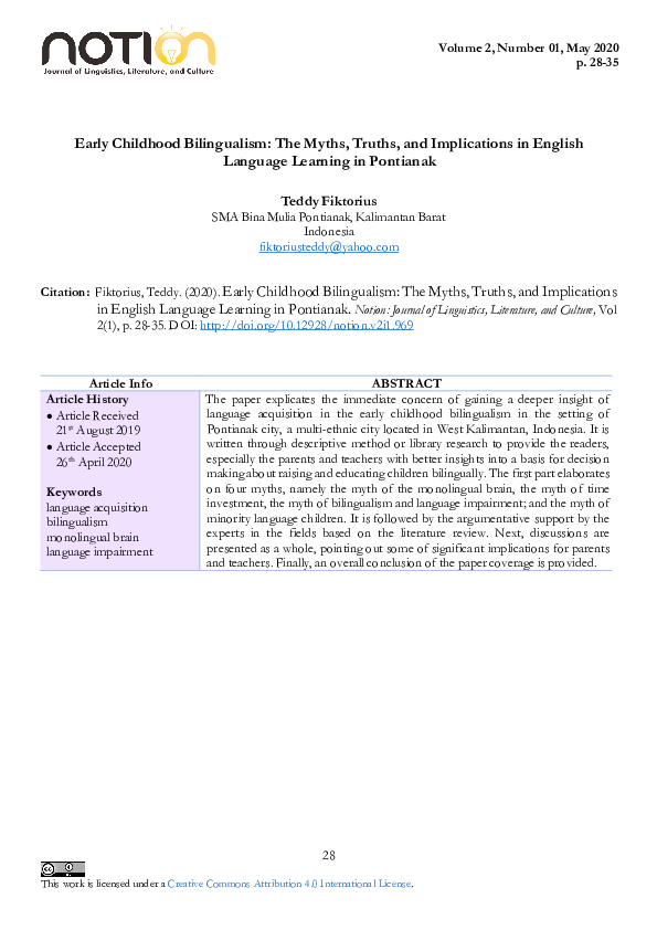 (PDF) Early Childhood Bilingualism: The Myths, Truths, and Implications ...
