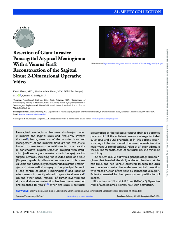 (PDF) Resection of Giant Invasive Parasagittal Atypical Meningioma With ...