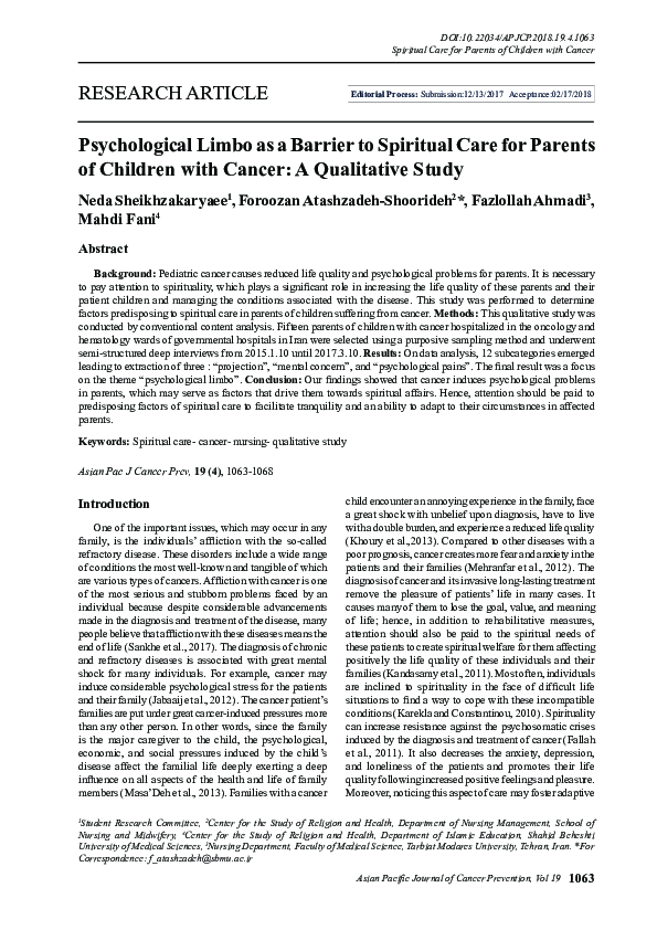 (PDF) Psychological Limbo as a Barrier to Spiritual Care for Parents of ...