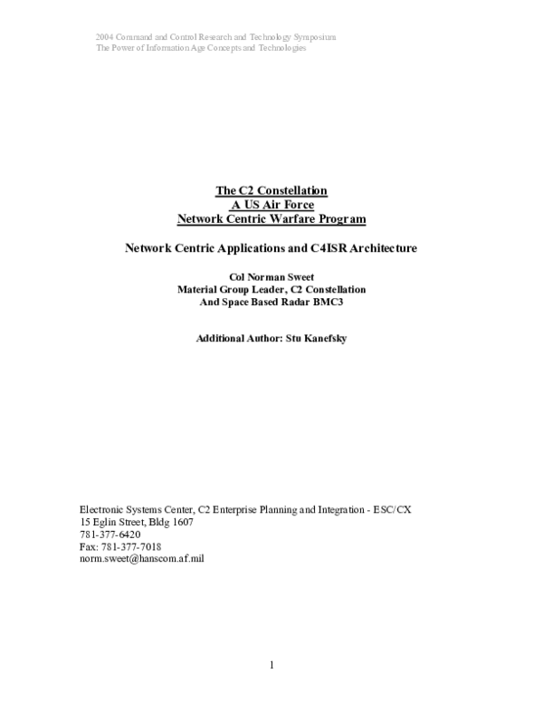 (PDF) The C2 Constellation A US Air Force Network Centric Warfare Program