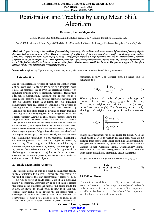 Pdf Registration And Tracking By Using Mean Shift Algorithm G