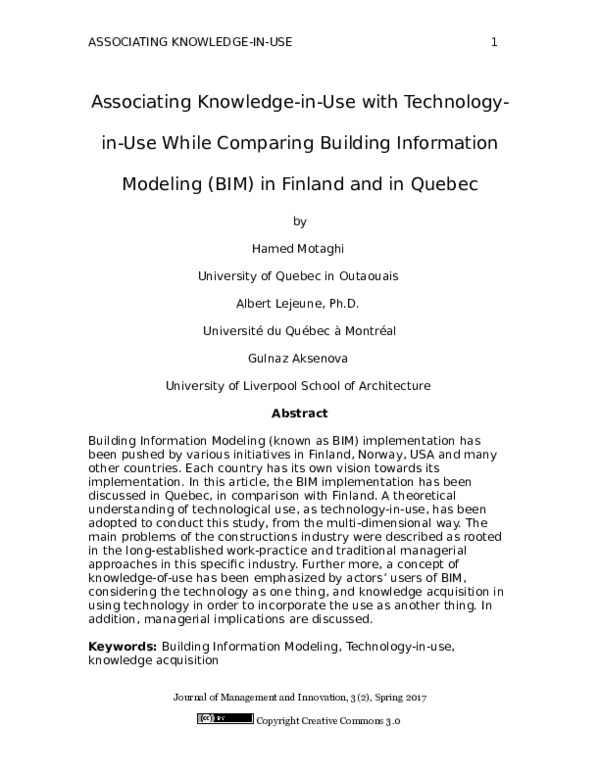 (PDF) Associating Knowledge-in-Use with Technology-in-Use While Comparing Building Information ...