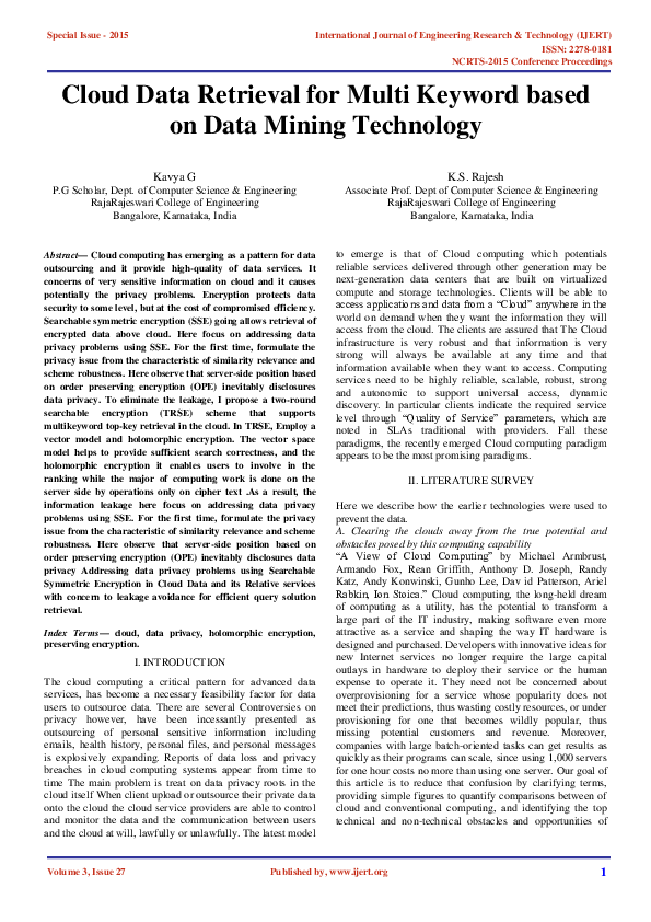 Pdf Cloud Data Retrieval For Multi Keyword Based On Data Mining Technology