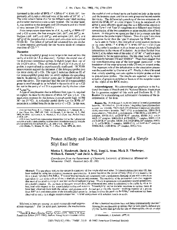 (PDF) Proton affinity and ion-molecule reactions of a simple silyl enol ...