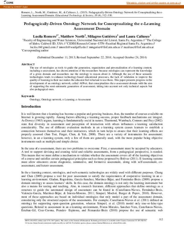 (PDF) Pedagogically-Driven Ontology Network for Conceptualizing the e-Learning Assessment Domain