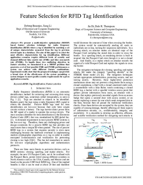 (PDF) Feature selection for RFID tag identification