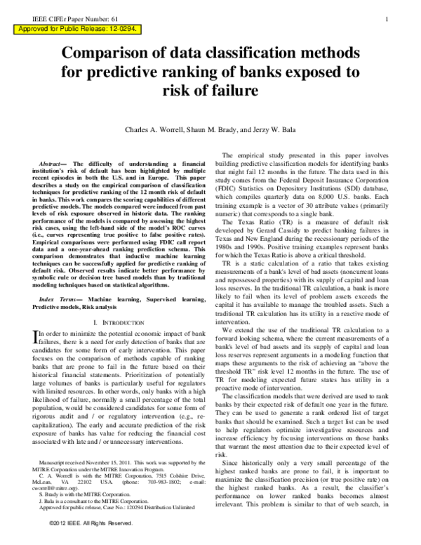 (PDF) Comparison of data classification methods for predictive ranking of banks exposed to risk ...