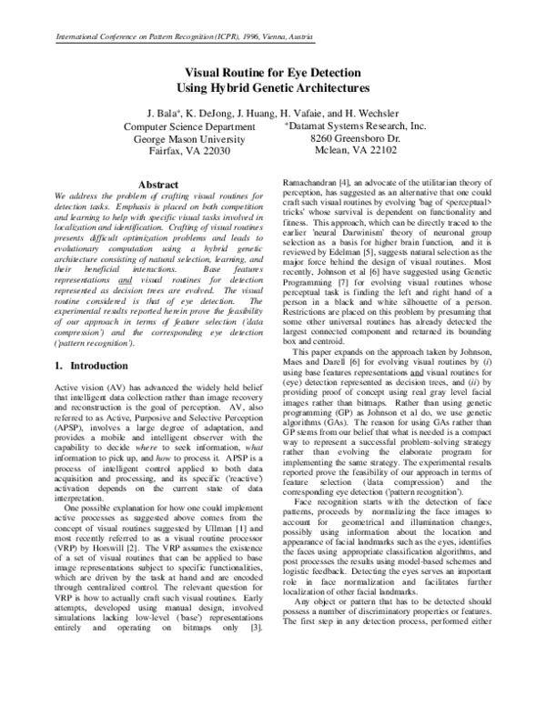 (PDF) Visual routine for eye detection using hybrid genetic architectures