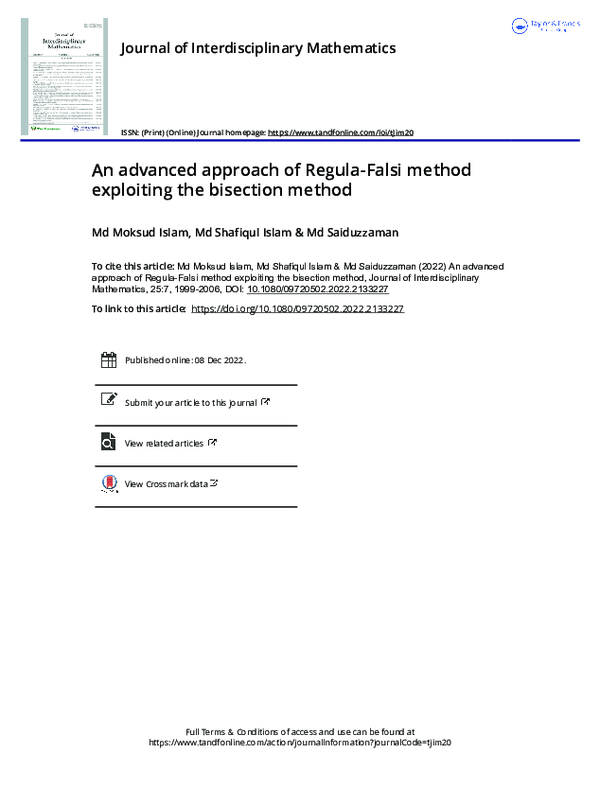 Pdf An Advanced Approach Of Regula Falsi Method Exploiting The Bisection Method