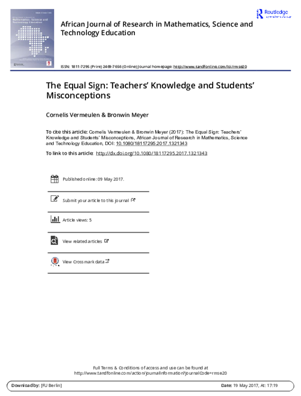 (PDF) The Equal Sign: Teachers’ Knowledge and Students’ Misconceptions