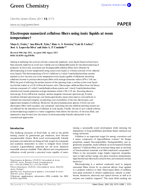 (PDF) Electrospun nanosized cellulose fibers using ionic liquids at room temperature | Luis ...