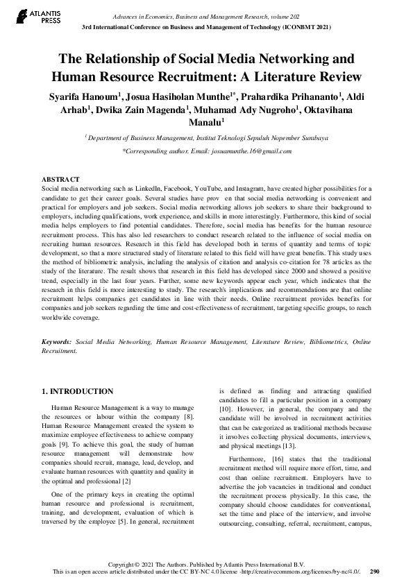 (PDF) The Relationship of Social Media Networking and Human Resource ...