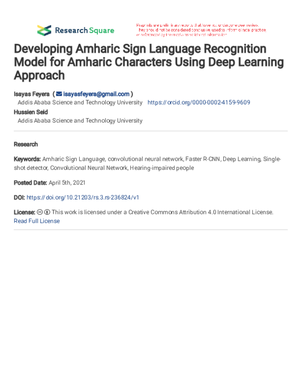 Pdf Developing Amharic Sign Language Recognition Model For Amharic Characters Using Deep