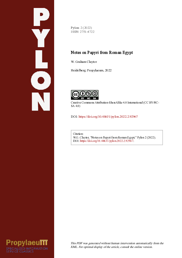(PDF) Notes on Papyri from Roman Egypt