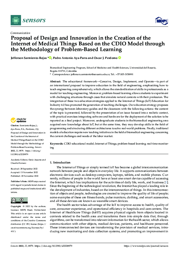 (PDF) Proposal of Design and Innovation in the Creation of the Internet of Medical Things Based ...