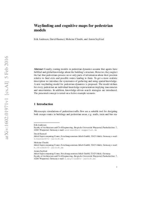 (PDF) Wayfinding and Cognitive Maps for Pedestrian Models
