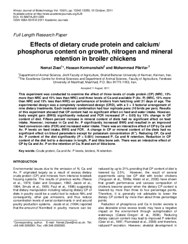 (PDF) Effects of dietary crude protein and calcium/phosphorus content on growth, nitrogen and ...