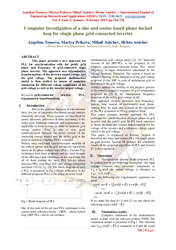 (PDF) Computer investigation of a sine and cosine based phase-locked loop for single phase grid ...