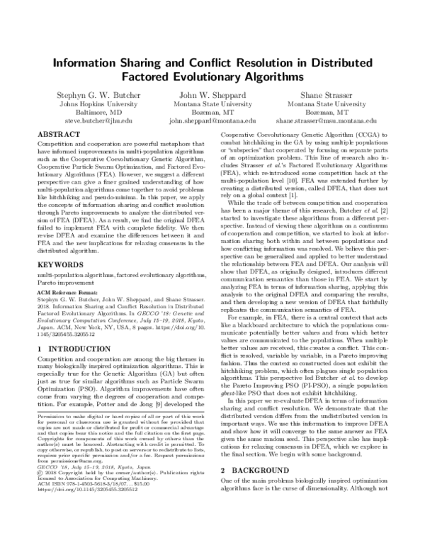 (PDF) Information sharing and conflict resolution in distributed factored evolutionary algorithms