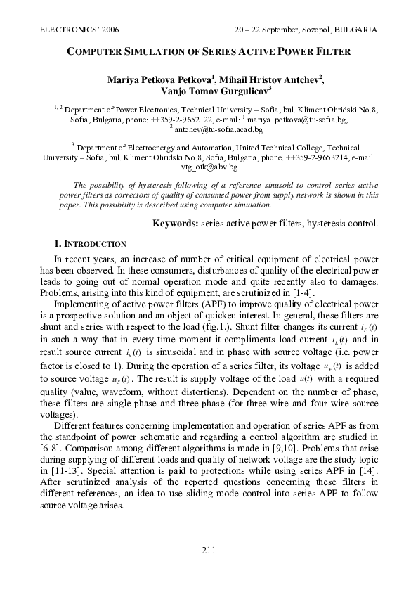 (PDF) Computer simulation of series active power filter