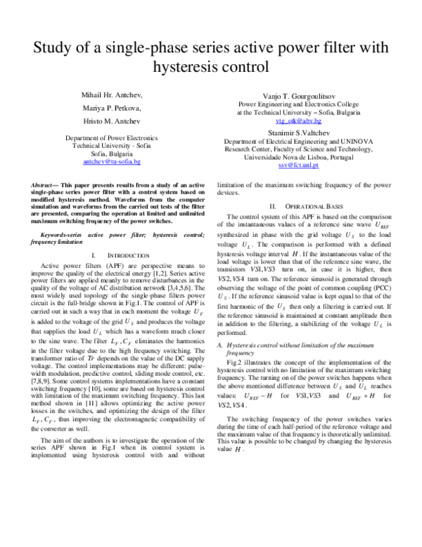 (PDF) Study of a single-phase series active power filter with hysteresis control