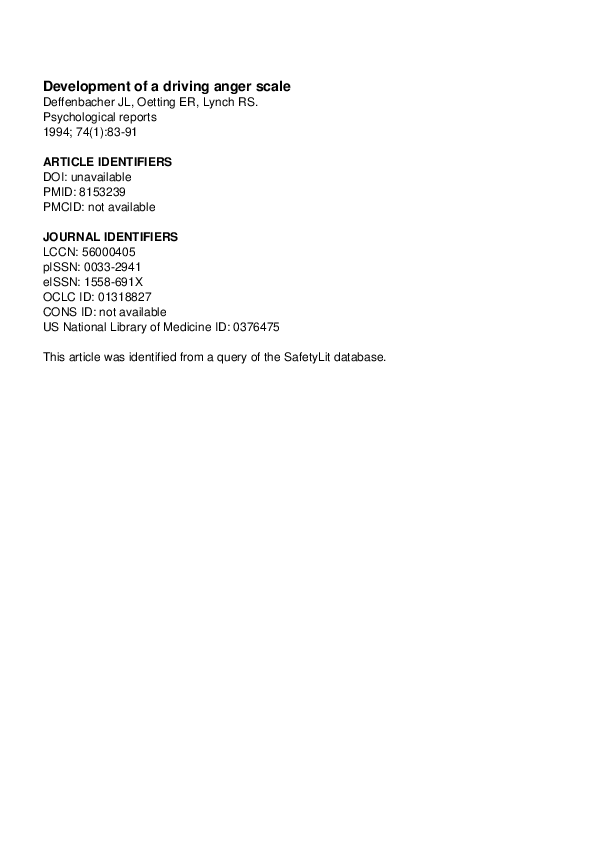 (PDF) Development of a Driving Anger Scale