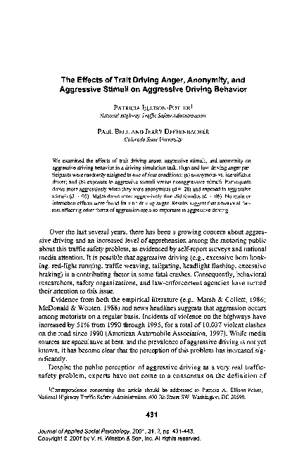 (PDF) The Effects of Trait Driving Anger, Anonymity, and Aggressive ...