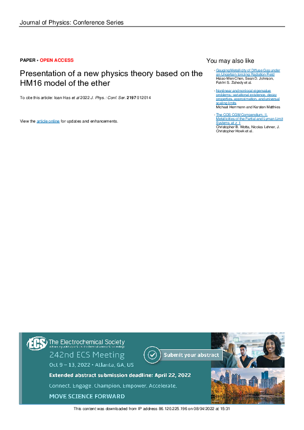 (PDF) Presentation of a new physics theory based on the HM16 model of the ether