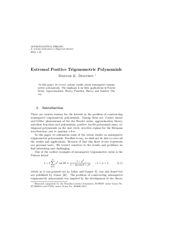 (PDF) Extremal positive trigonometric polynomials