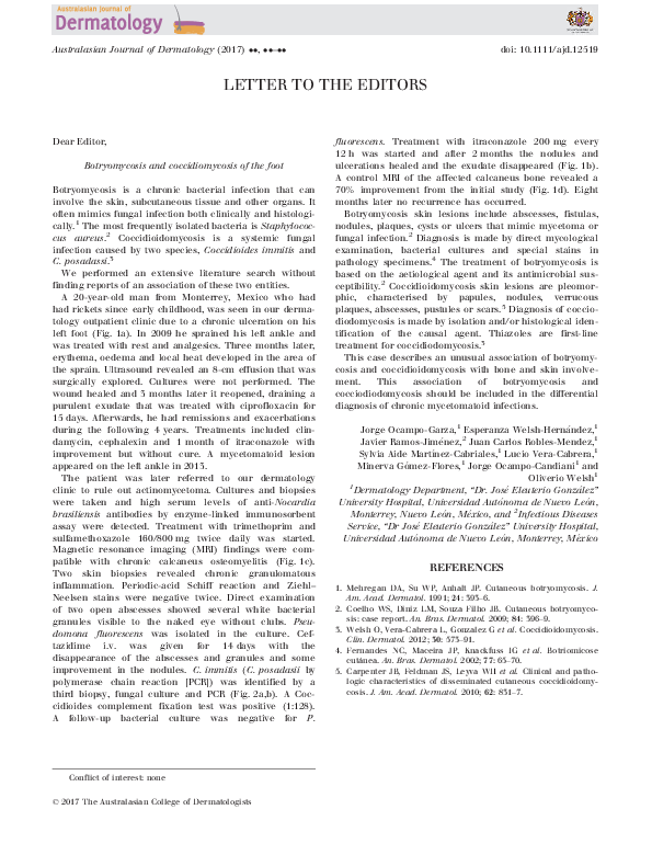 (PDF) Botryomycosis and coccidiomycosis of the foot