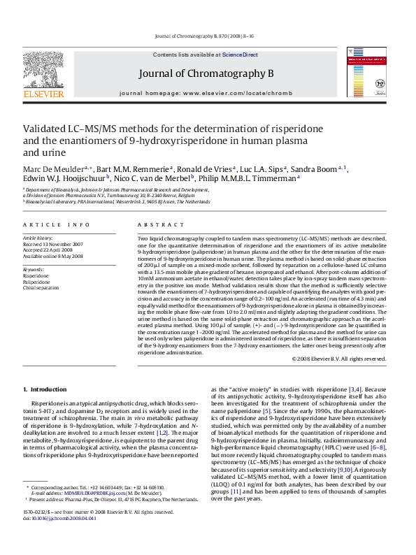(PDF) Validated LC–MS/MS methods for the determination of risperidone and the enantiomers of 9 ...