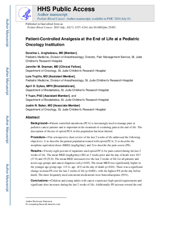 (PDF) Patient-controlled analgesia at the end of life at a pediatric ...