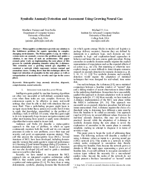 Pdf Symbolic Anomaly Detection And Assessment Using Growing Neural Gas