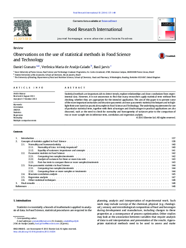 (PDF) Observations on the use of statistical methods in Food Science ...