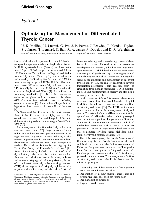 (PDF) Optimizing the Management of Differentiated Thyroid Cancer